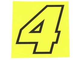 Autocollant numéro 4 jaune fluo et noir 10cm