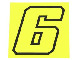 Autocollant numéro 6 jaune fluo et noir 10cm