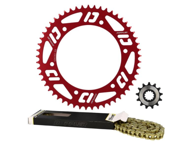 Kit chaine 13x53 dents 420 Doppler Fantic XE XM après 2017 rouge
