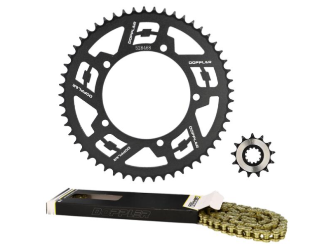 Kit chaine acier 13x53 dents 428 Doppler Sherco Enduro SM noir